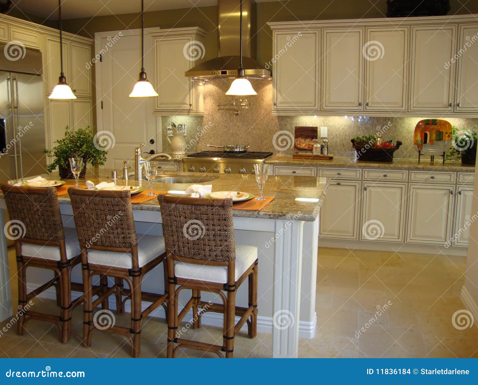 Beautiful Kitchen stock photo. Image of tile, lights - 11836184