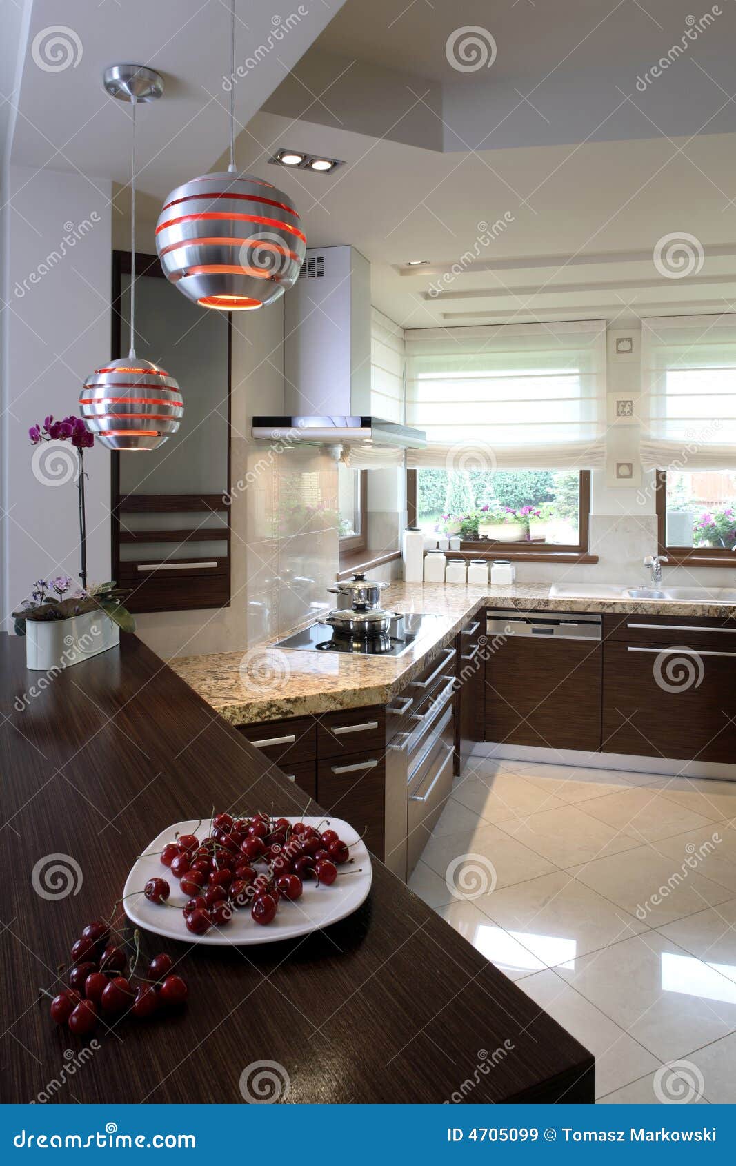 Beautiful Kitchen stock image. Image of design, lampshades - 4705099