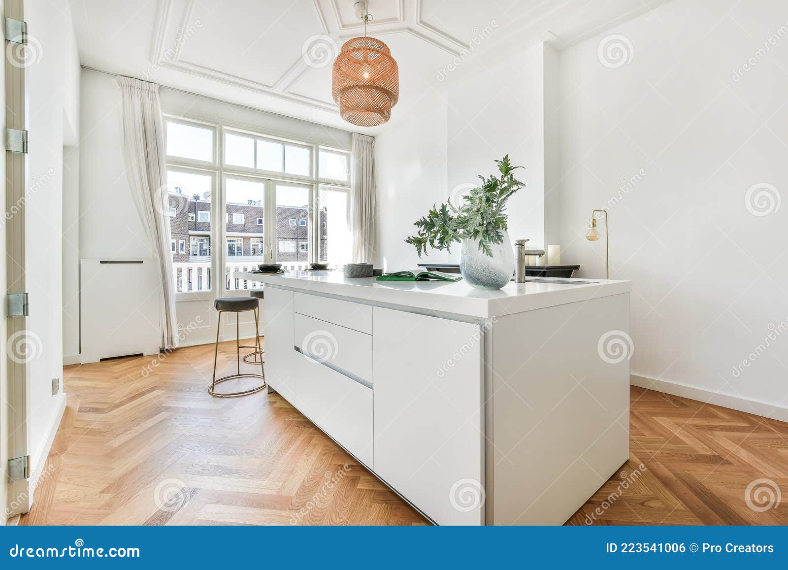 Beautiful kitchen design stock photo. Image of elegant - 223541006