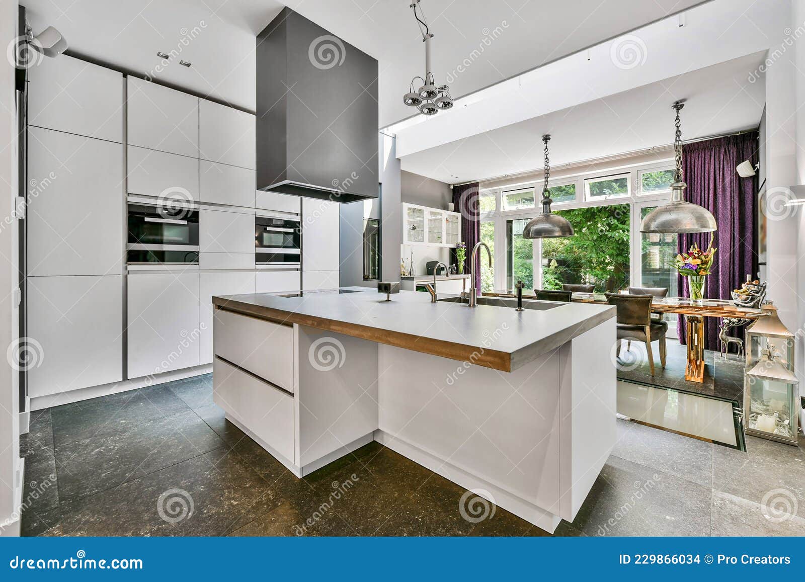 Beautiful kitchen design stock photo. Image of comfort - 229866034