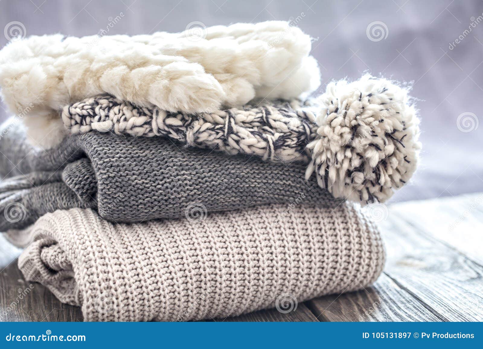 Beautiful Knitted Clothes, Neatly Folded, Close-up, Handmade Sweaters ...