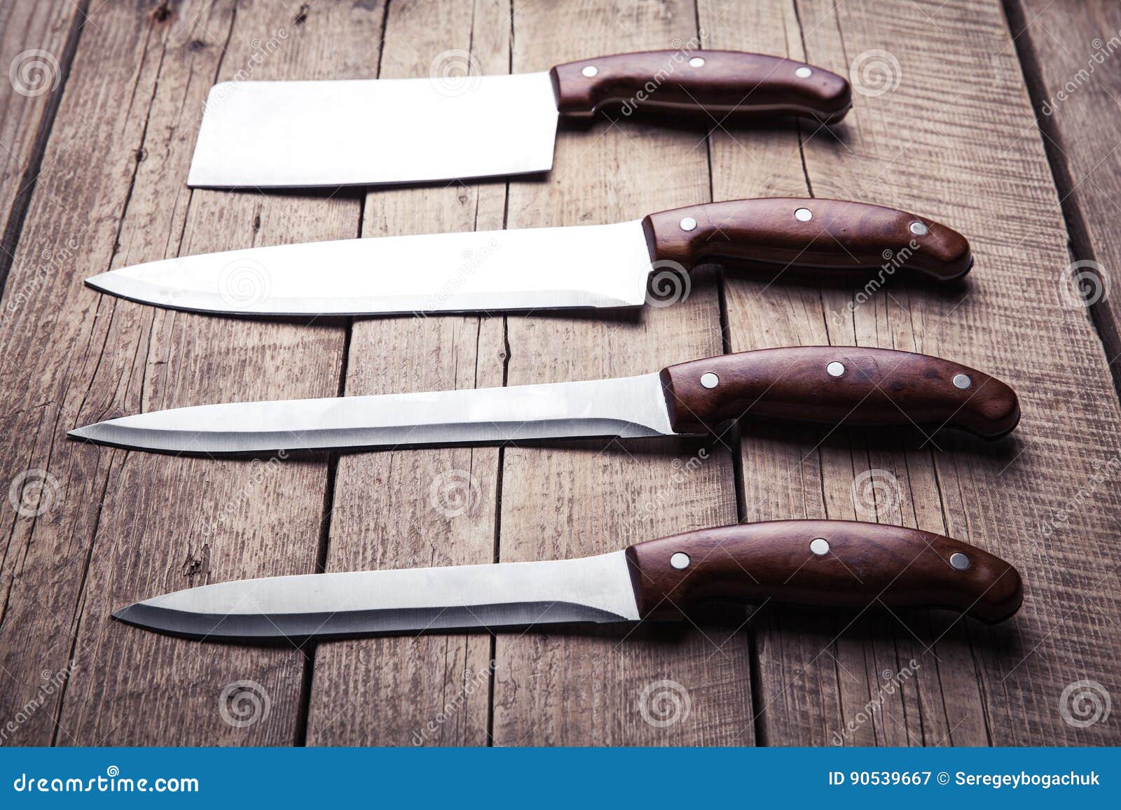 Beautiful Knives with Wooden Handle, on an Old Table. Kitchen, Cooking ...
