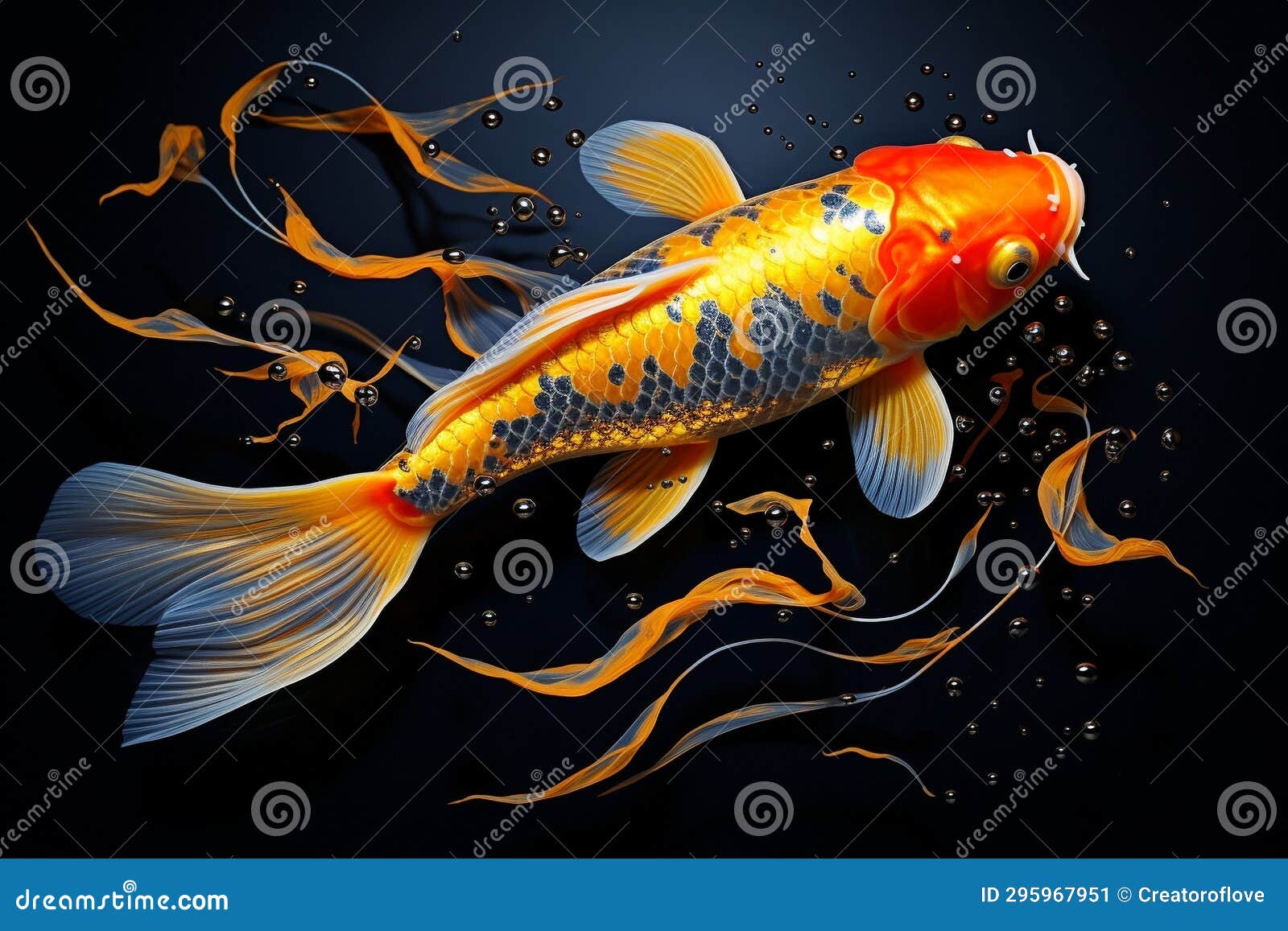 Beautiful Koi Soft Yellow Fish on Black Background Stock Illustration ...