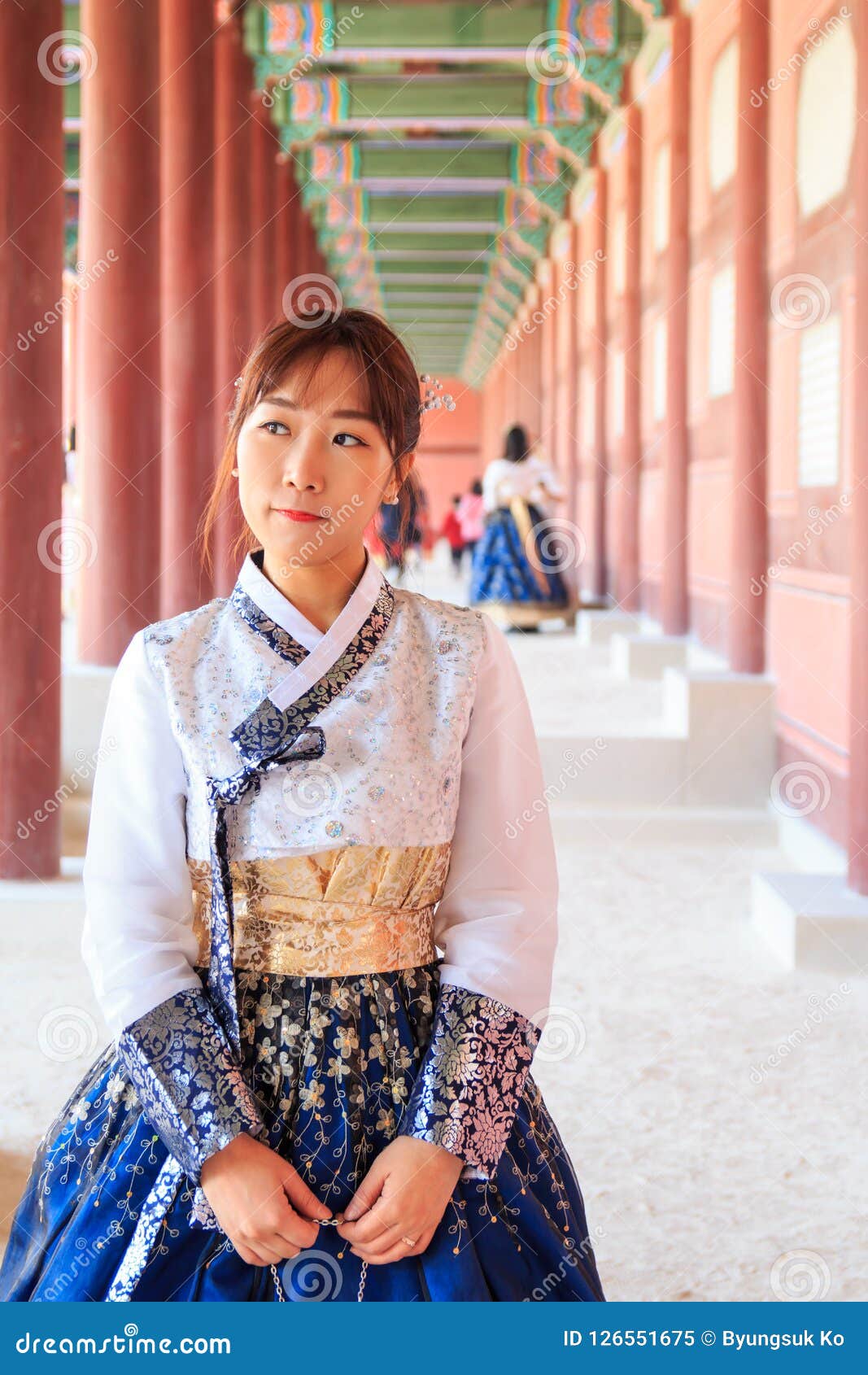 Beautiful Korean Woman Dressed Hanbok In Gyeongbokgung Palace In Seoul
