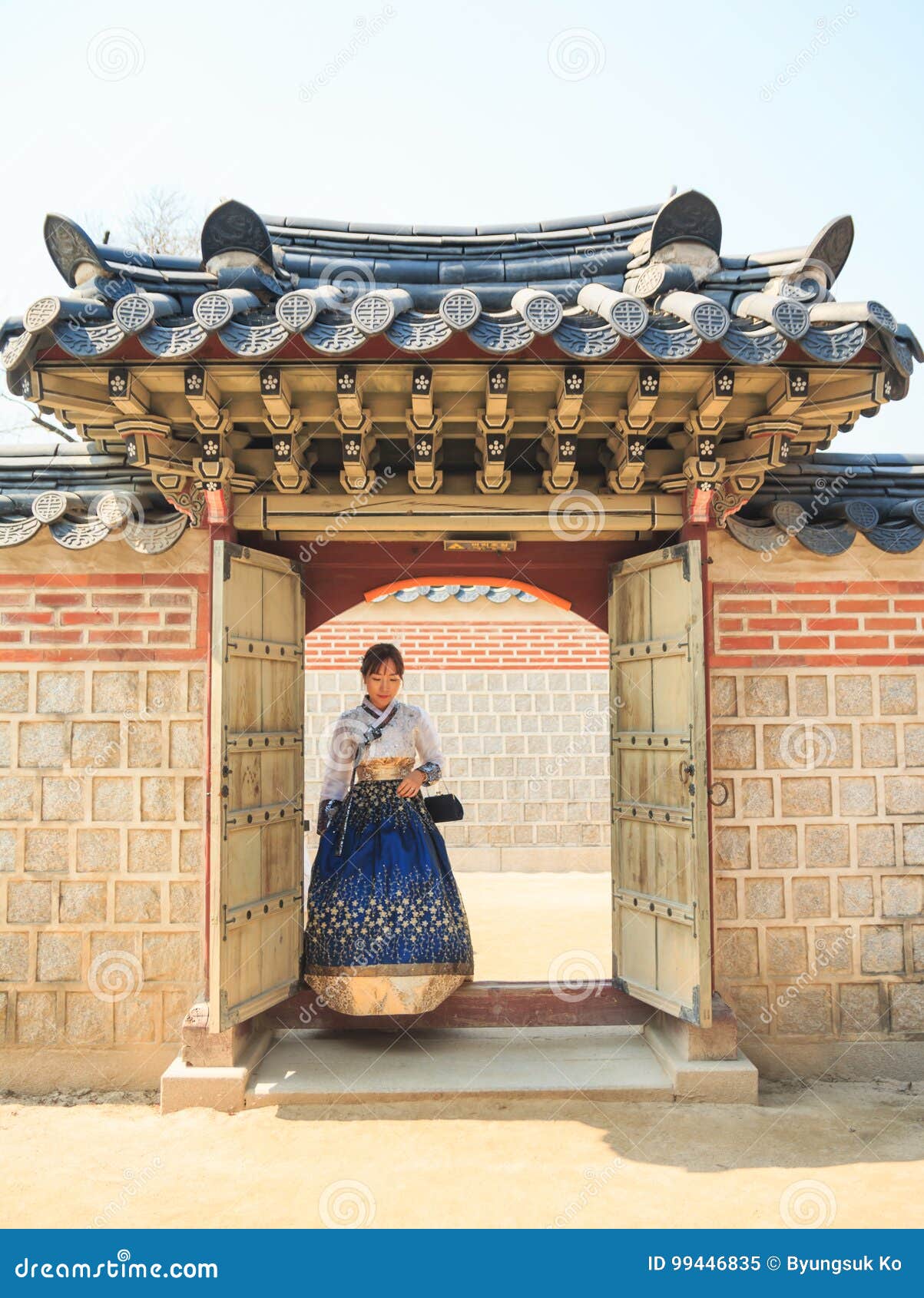 Beautiful Korean Woman Dressed Hanbok Korean Traditional Dress In