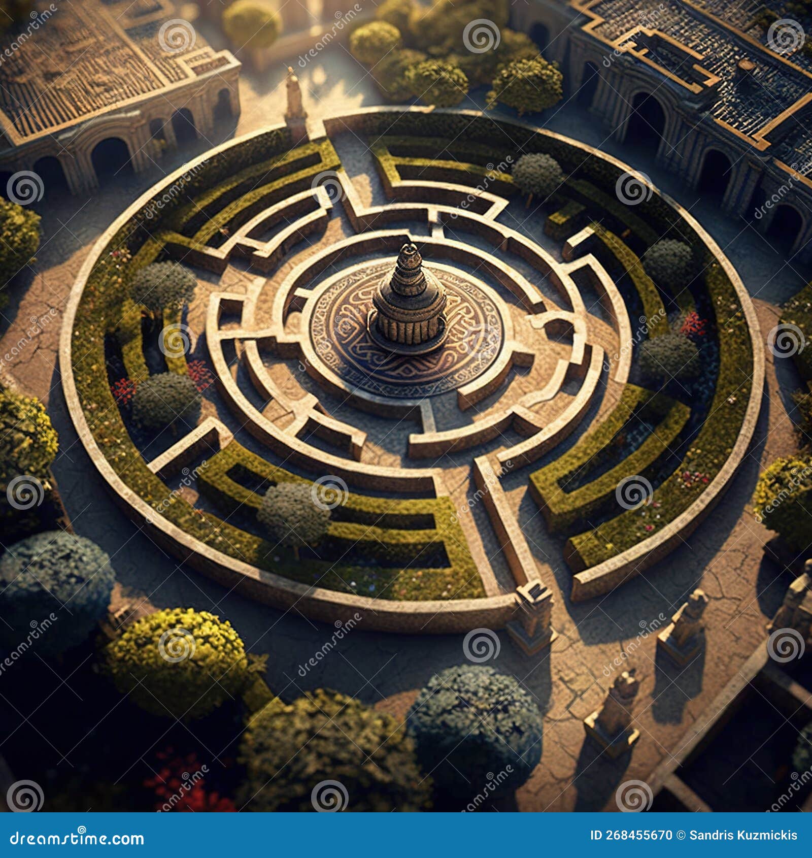 Beautiful Labyrinth from Above. Generative AI Stock Illustration ...