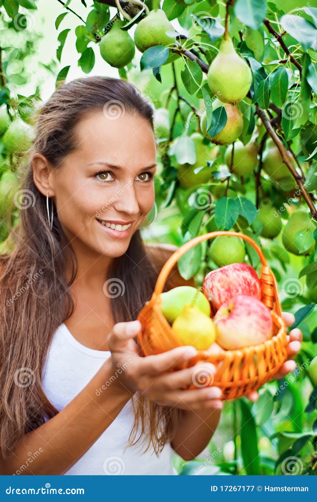 Beautiful Lady with Apples and Pears Stock Image - Image of lady ...
