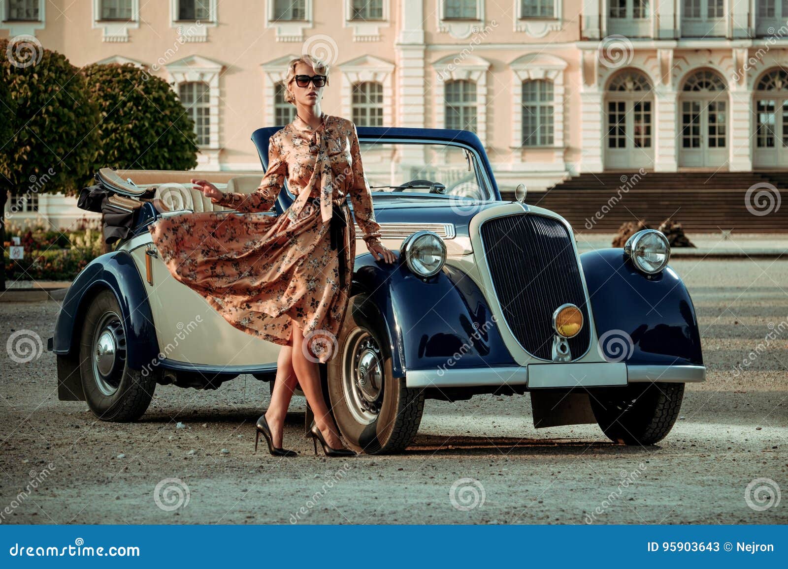 Beautiful Lady with Bag Near Classic Convertible Stock Image - Image of ...