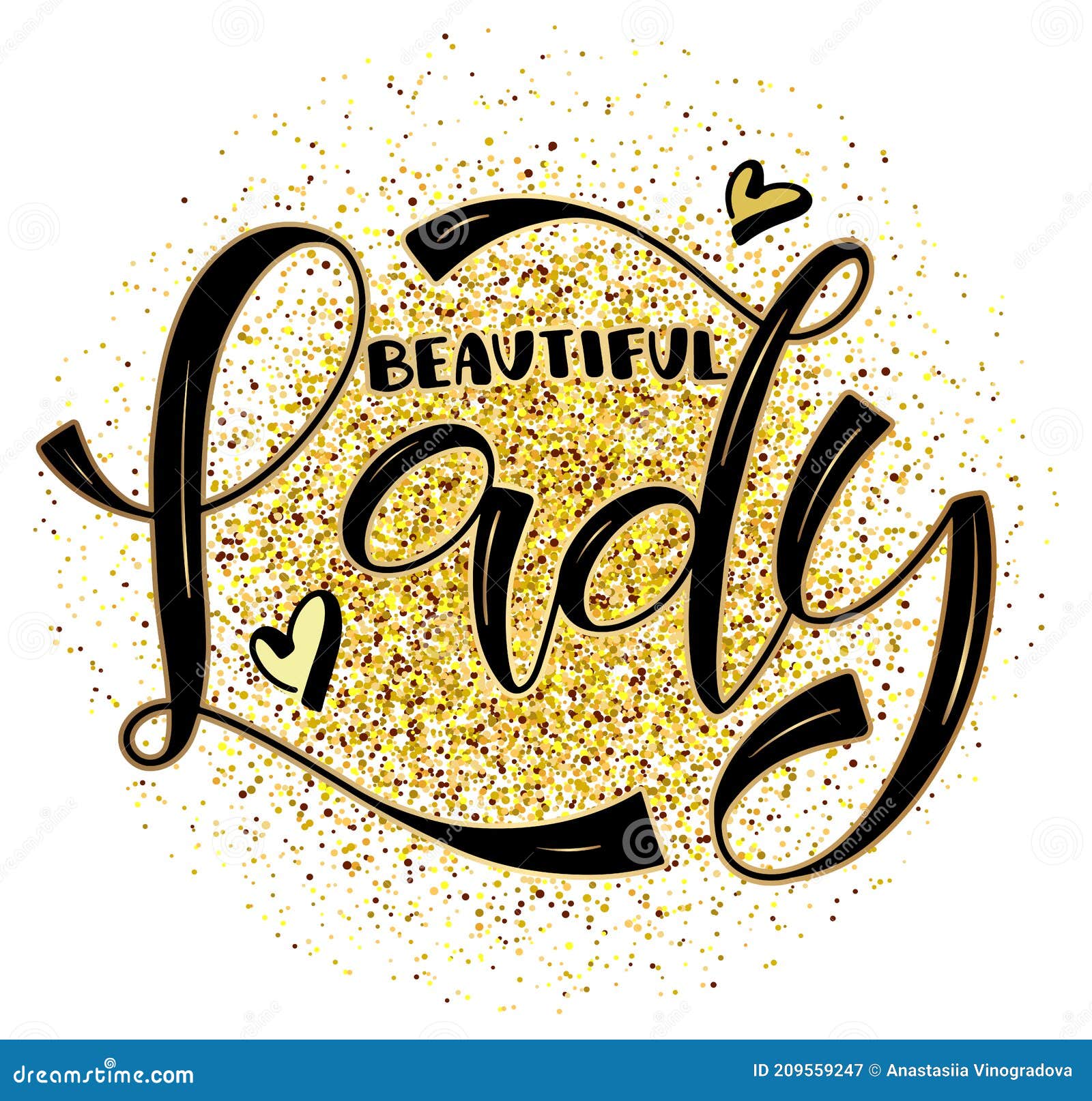 Beautiful Lady - Black Lettering with Gold Elements, Vector ...