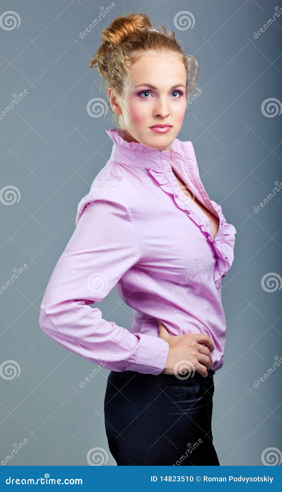 Beautiful lady on blue stock photo. Image of female, isolated - 14823510