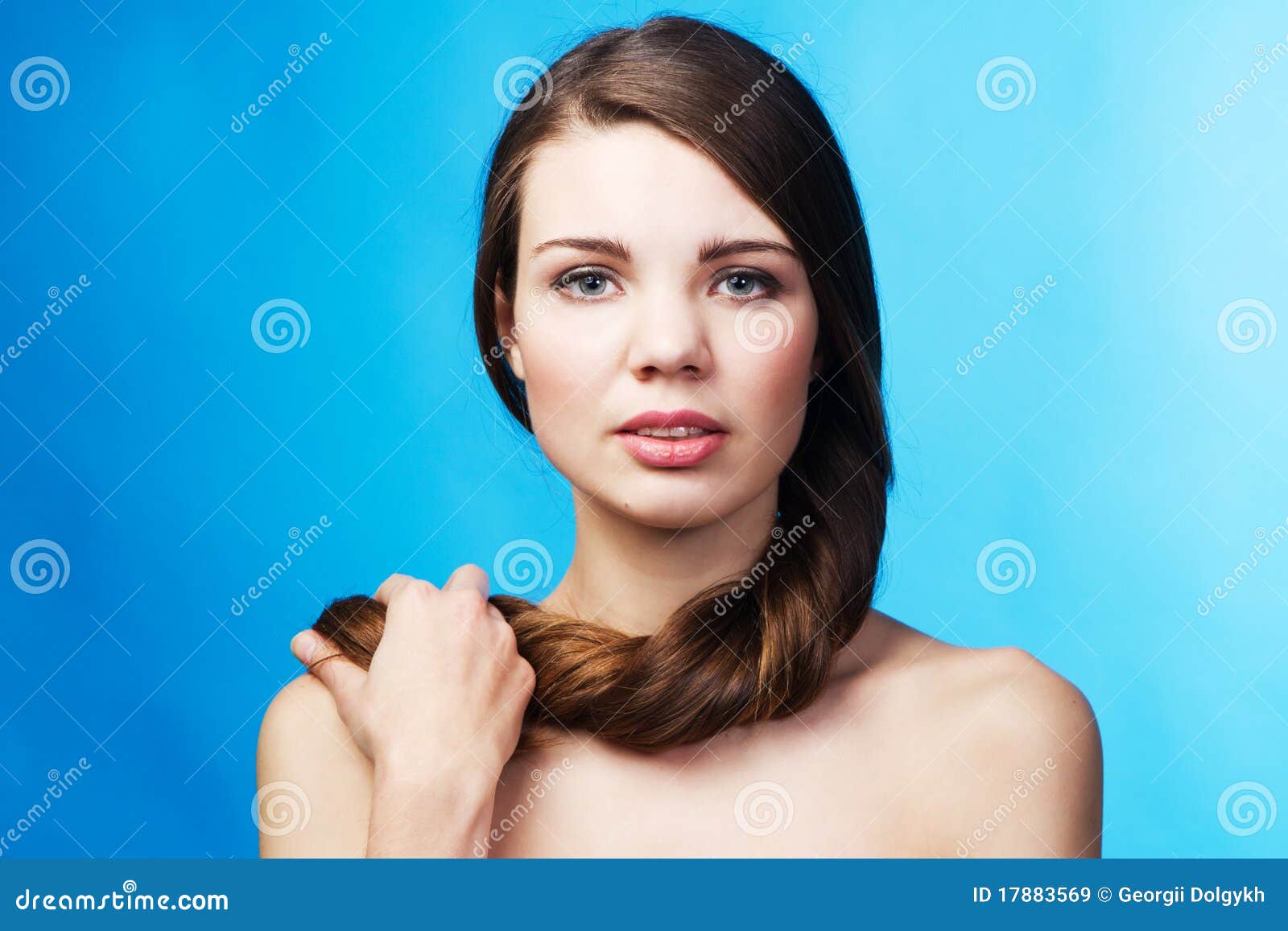 Beautiful Lady on Blue Background Stock Image - Image of beauty ...