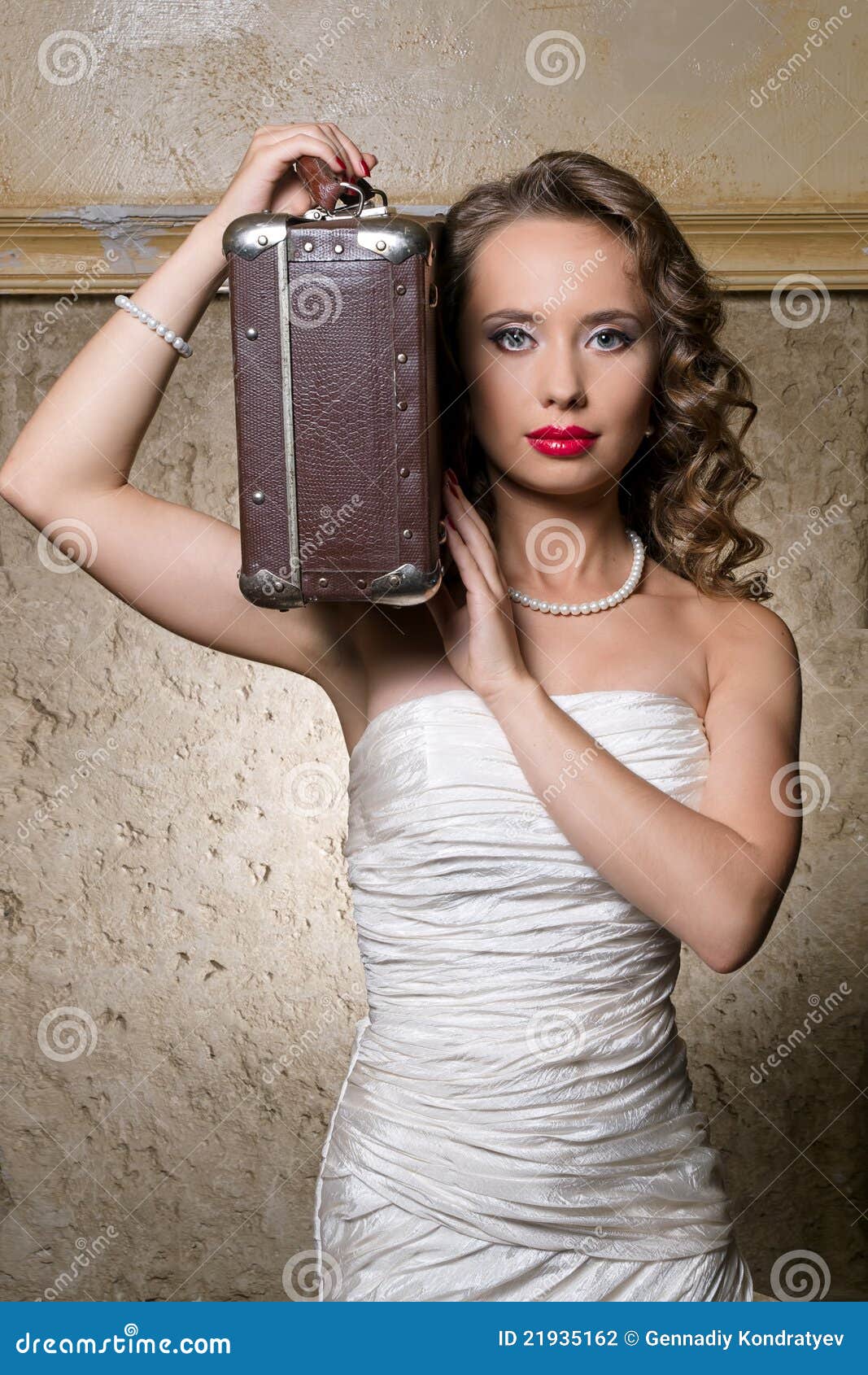 Beautiful lady with case stock photo. Image of feminine - 21935162