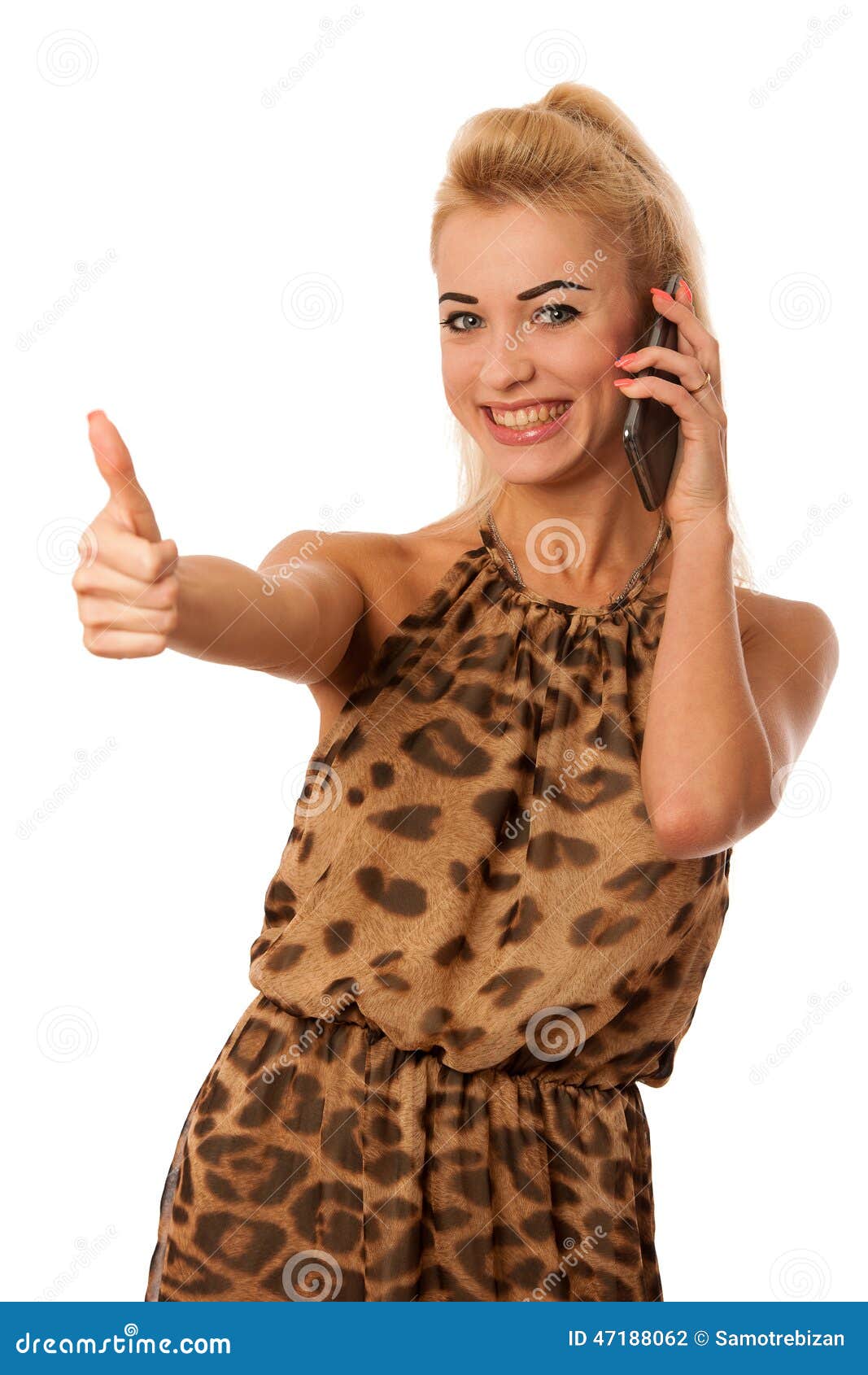 Beautiful Lady with Cell Phone Talking Isolated Over White Stock Photo ...