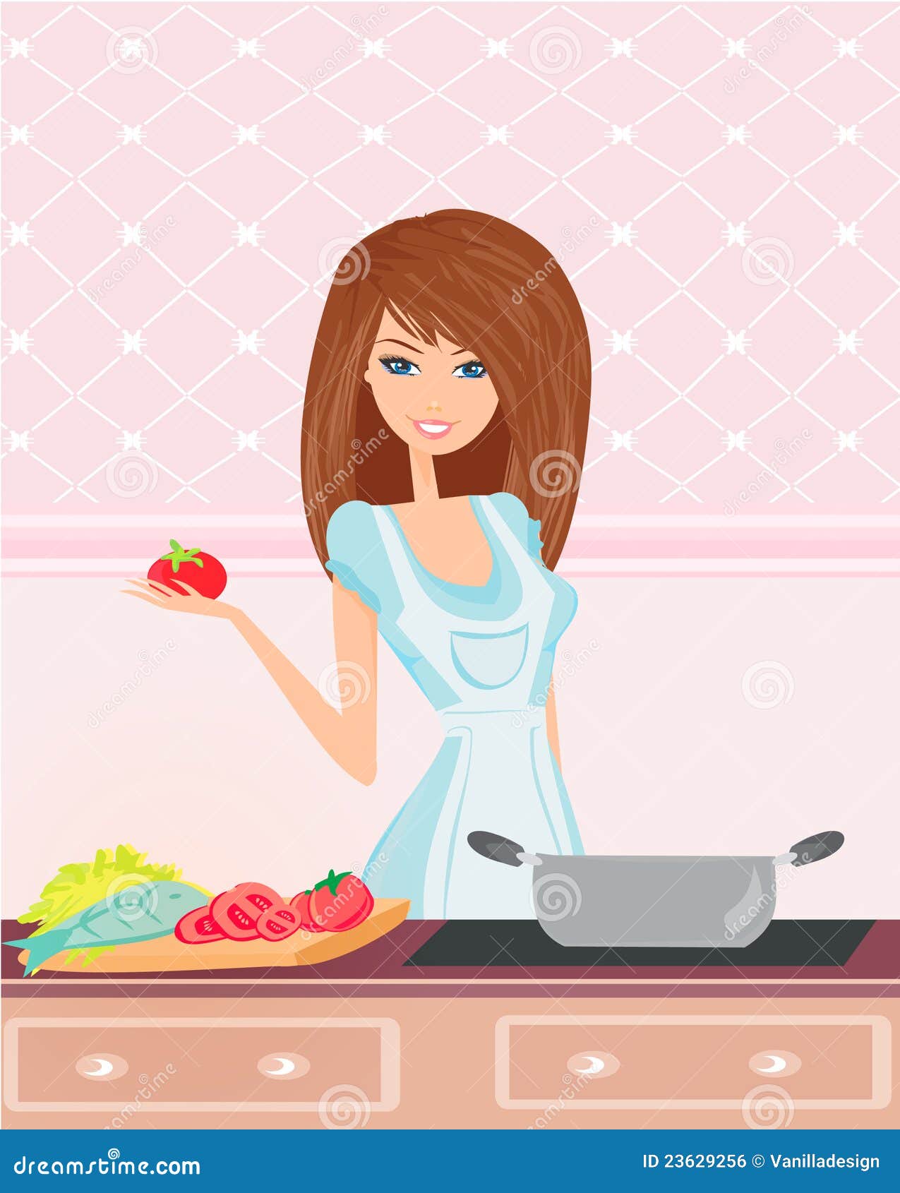 Beautiful Lady Cooking Soup Stock Vector - Illustration of color ...