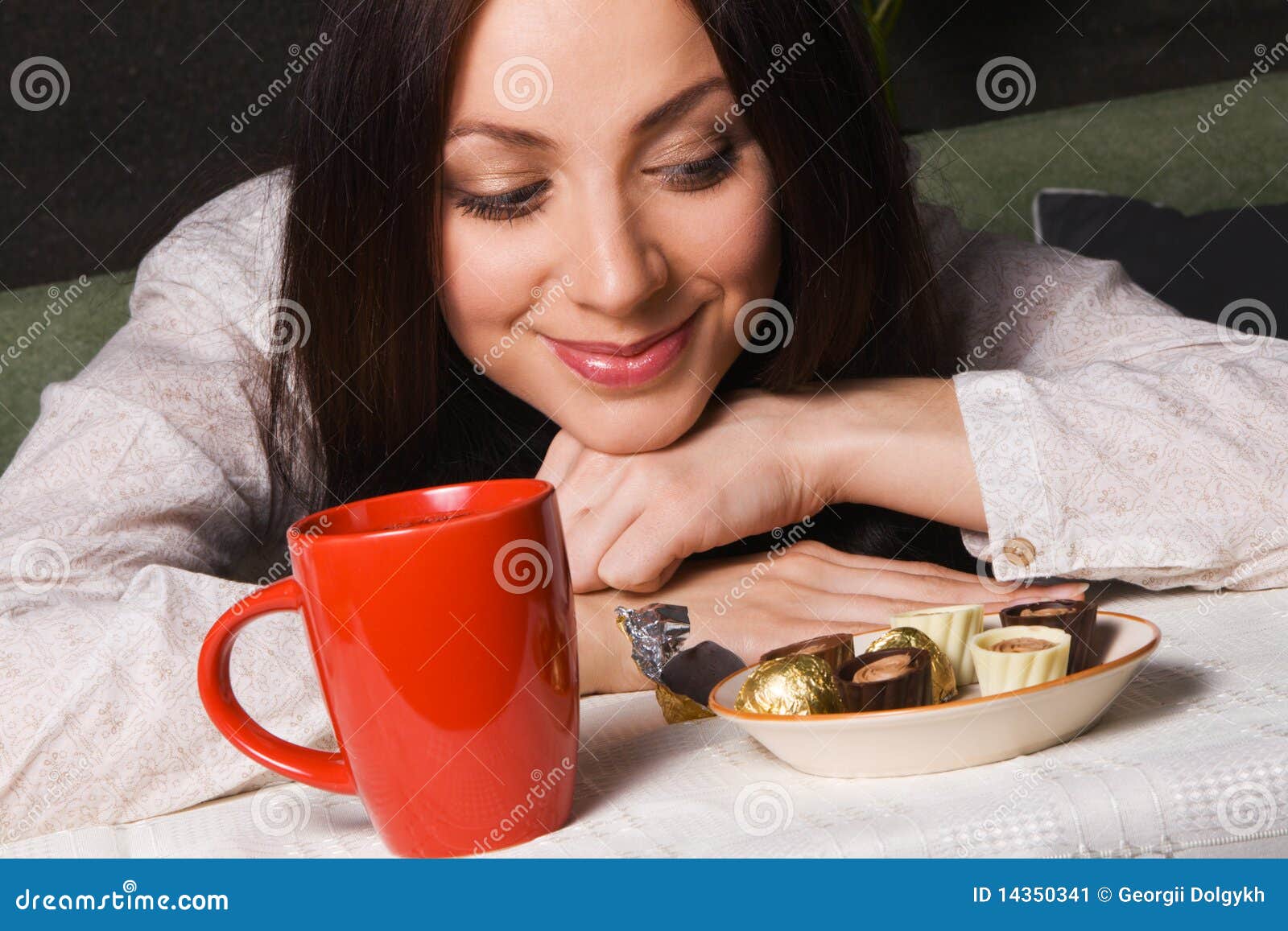 Beautiful Lady Drinking Tea Stock Image - Image of brunette, delicious ...