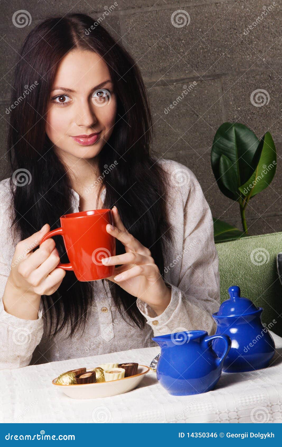 Beautiful Lady Drinking Tea Stock Photo - Image of large, caucasian ...