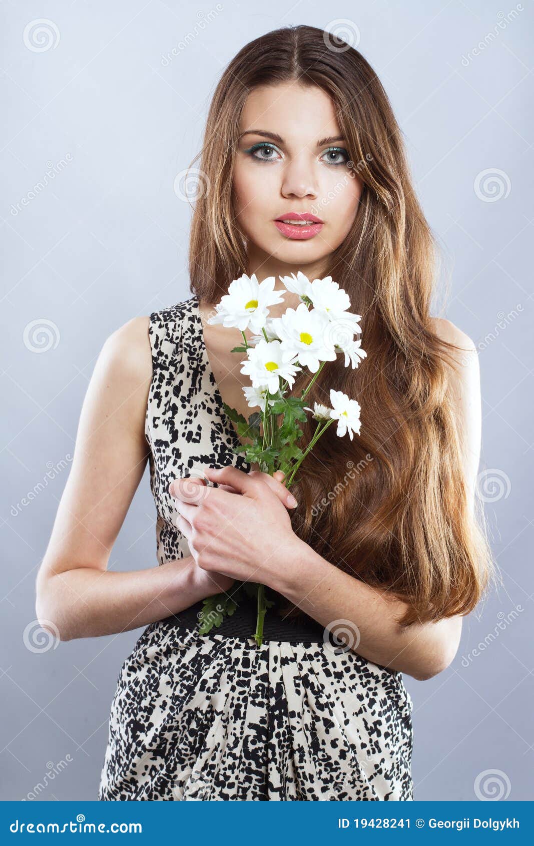 Beautiful Lady with Flowers Bouquet Stock Image - Image of people, lady ...