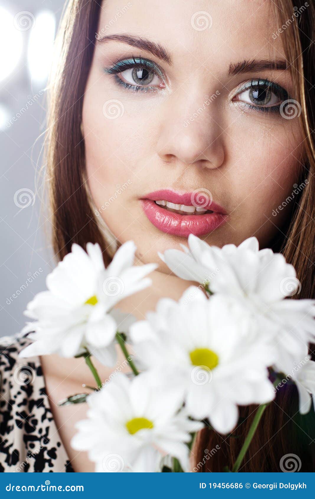 Beautiful Lady with Flowers Bouquet Stock Photo - Image of dress ...