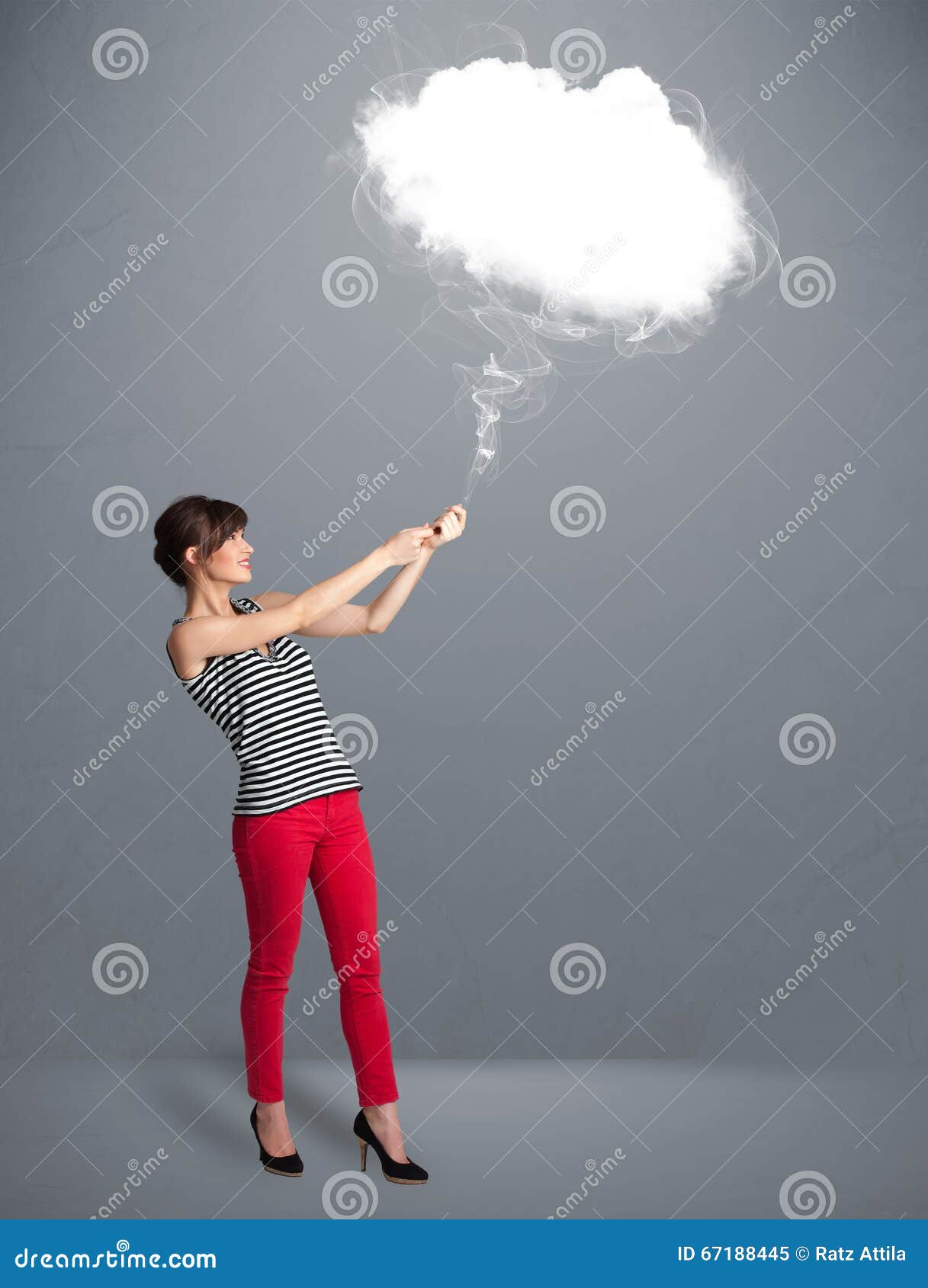 Beautiful Lady Holding Cloud Stock Image - Image of holding, hand: 67188445