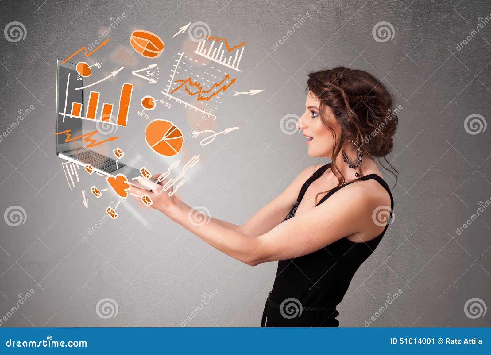 Beautiful Lady Holding Notebook with Graphs and Statistics Stock Image ...