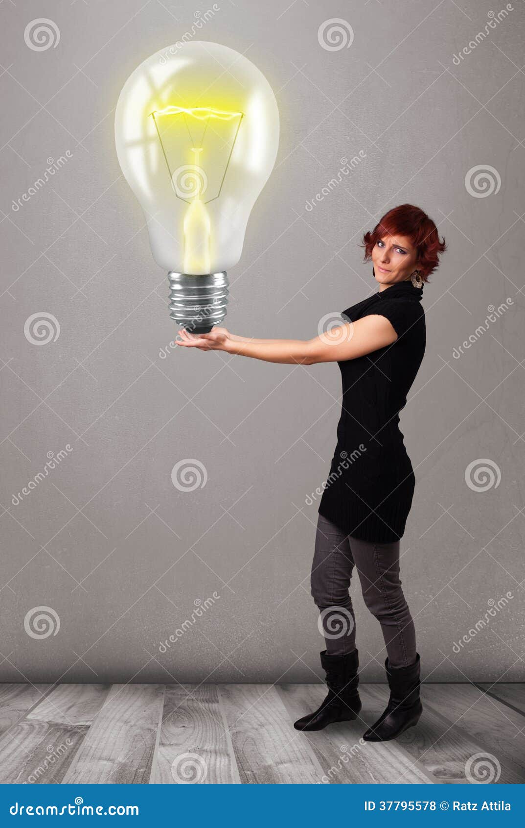 Beautiful Lady Holding Realistic 3d Light Bulb Stock Photo - Image of ...