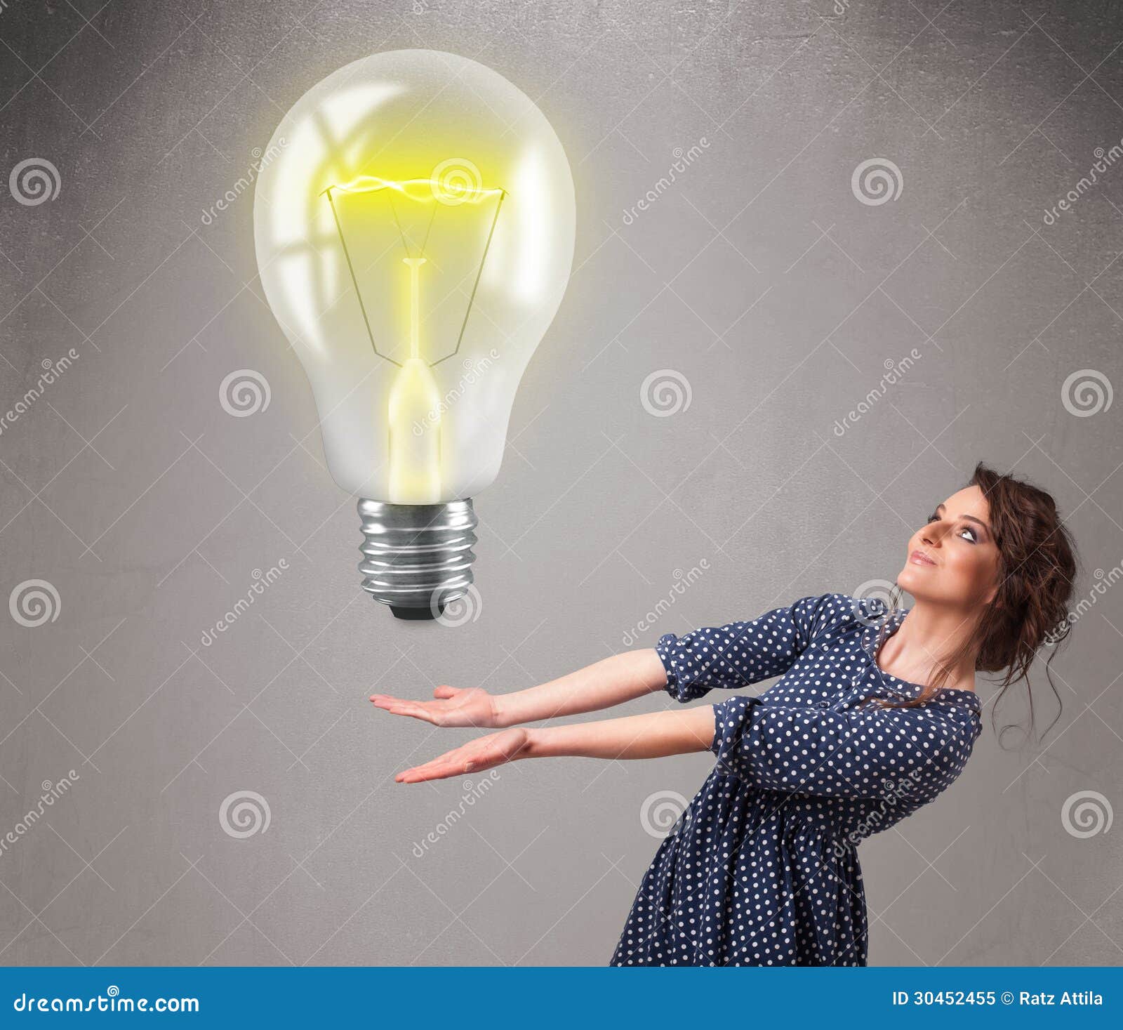 Beautiful Lady Holding Realistic 3d Light Bulb Stock Image - Image of ...