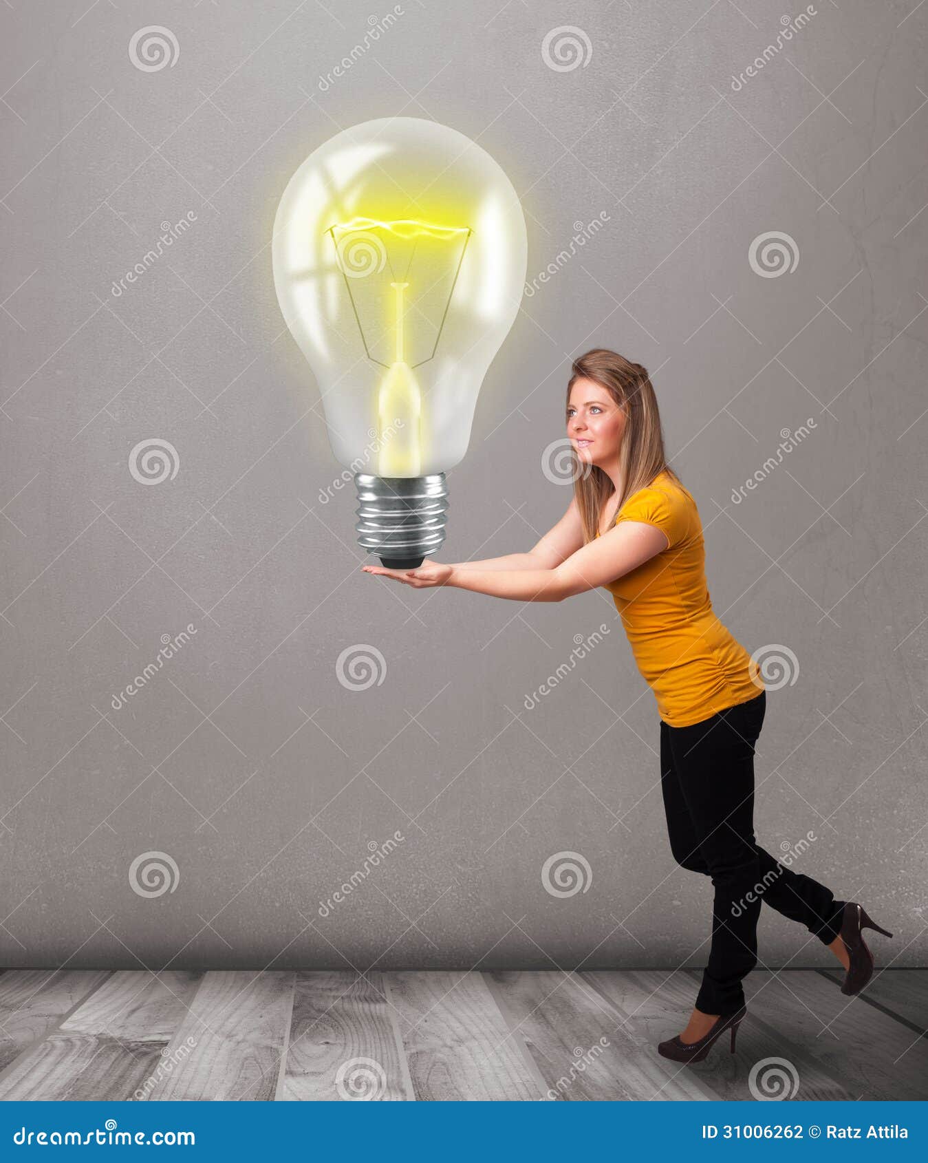 Beautiful Lady Holding Realistic 3d Light Bulb Stock Photo - Image of ...