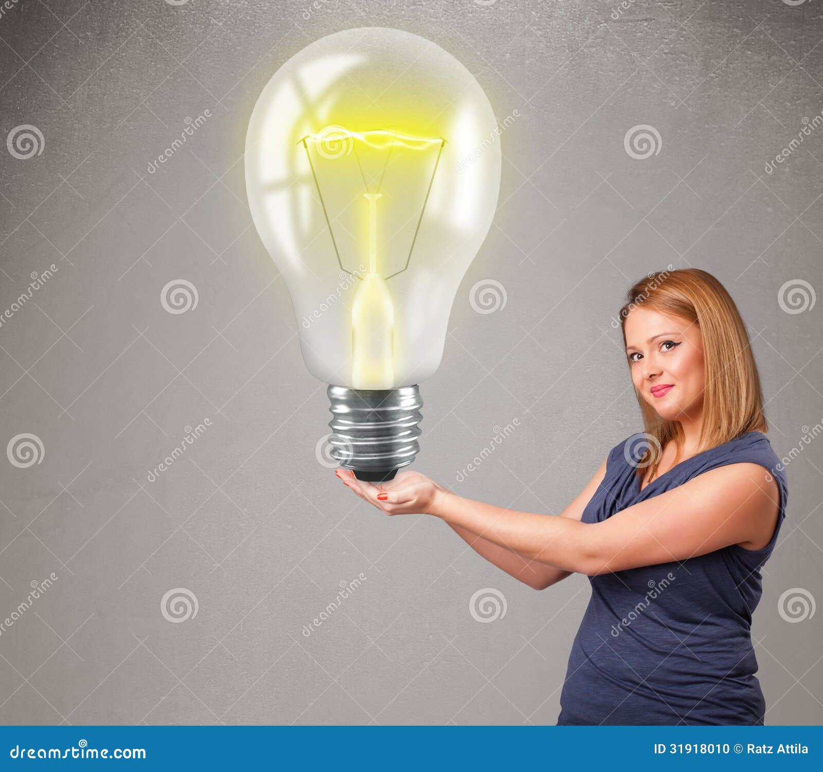 Beautiful Lady Holding Realistic 3d Light Bulb Stock Photo - Image of ...