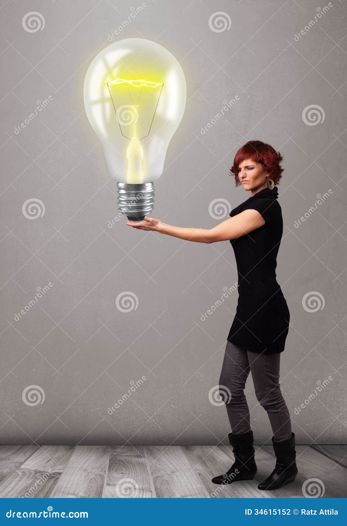 Beautiful Lady Holding Realistic 3d Light Bulb Stock Photo - Image of ...