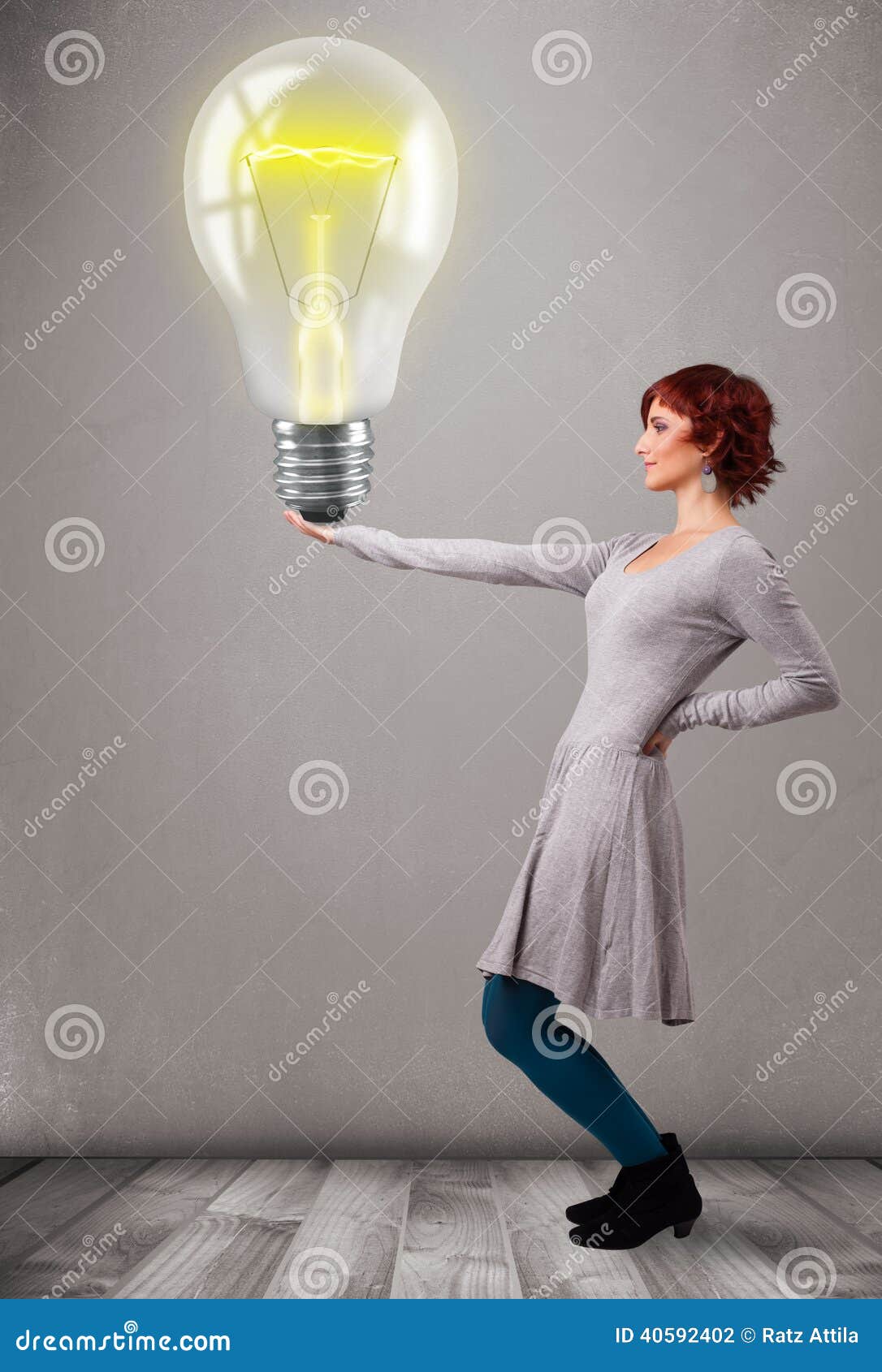 Beautiful Lady Holding Realistic 3d Light Bulb Stock Photo - Image of ...