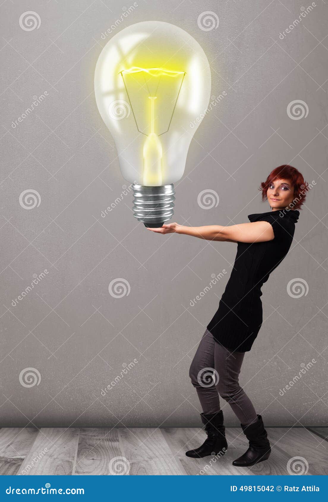 Beautiful Lady Holding Realistic 3d Light Bulb Stock Illustration ...
