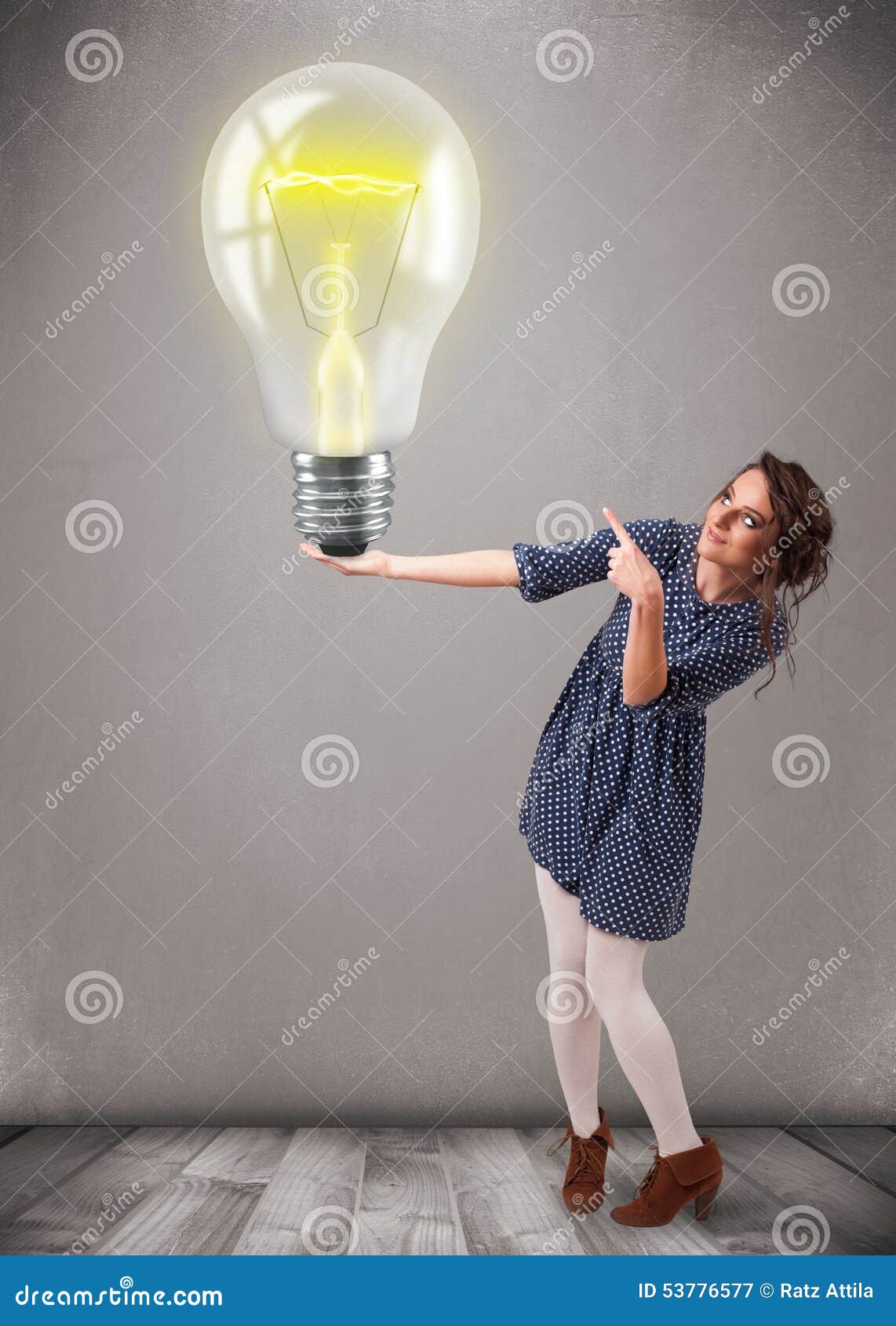 Beautiful Lady Holding Realistic 3d Light Bulb Stock Illustration ...