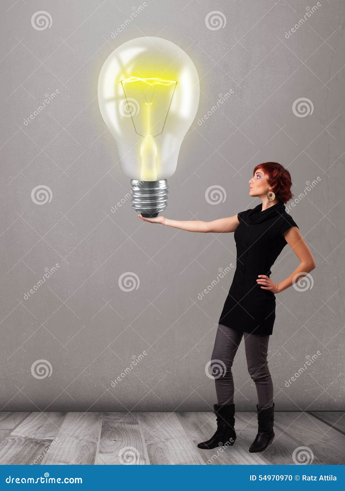 Beautiful Lady Holding Realistic 3d Light Bulb Stock Photo - Image of ...