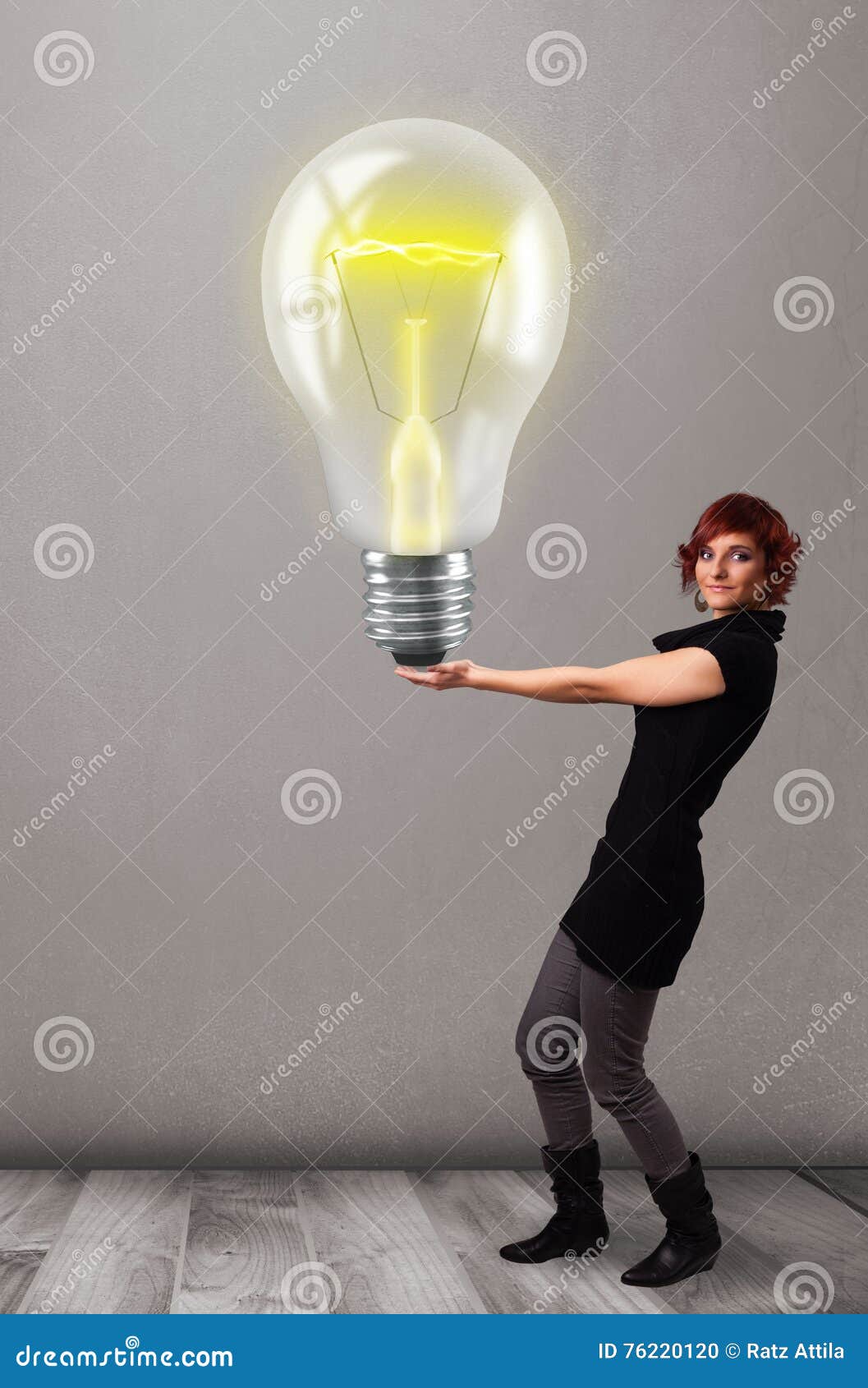 Beautiful Lady Holding Realistic 3d Light Bulb Stock Photo - Image of ...