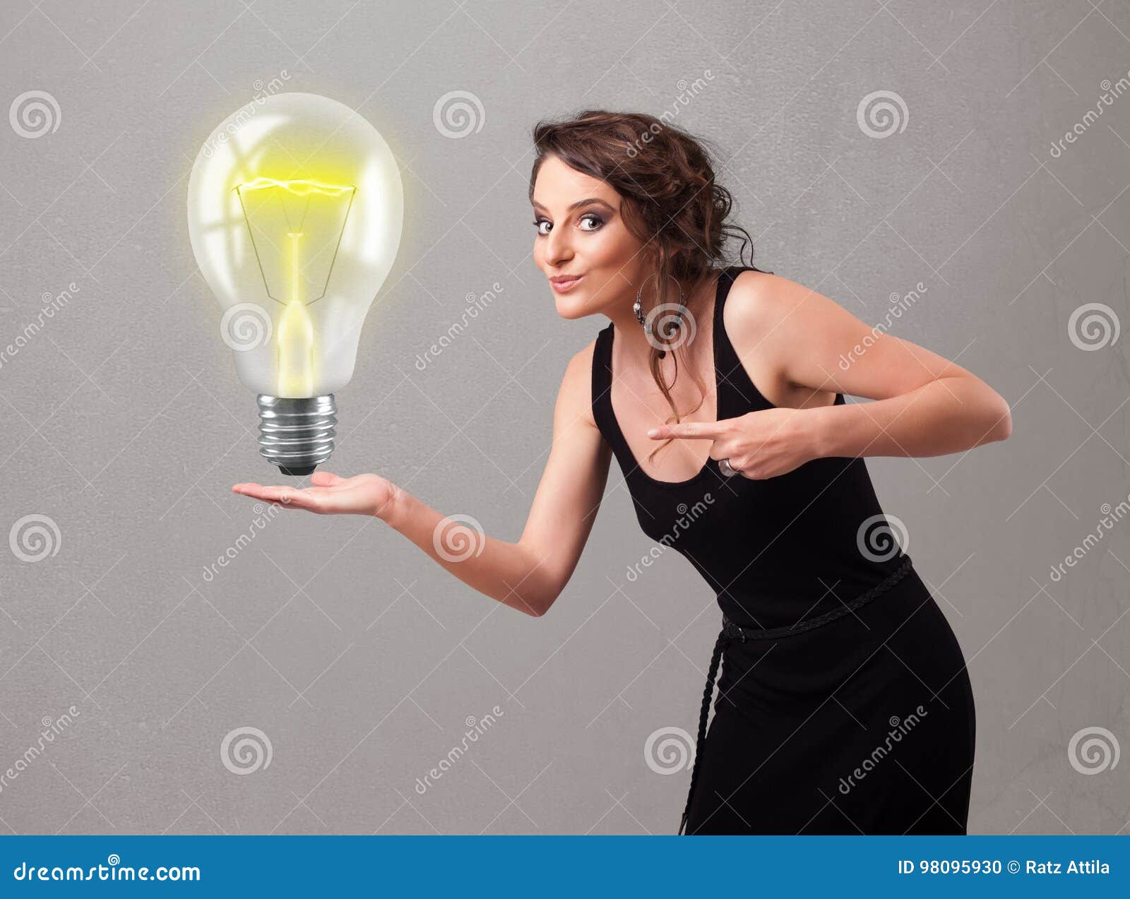 Beautiful Lady Holding Realistic 3d Light Bulb Stock Photo - Image of ...