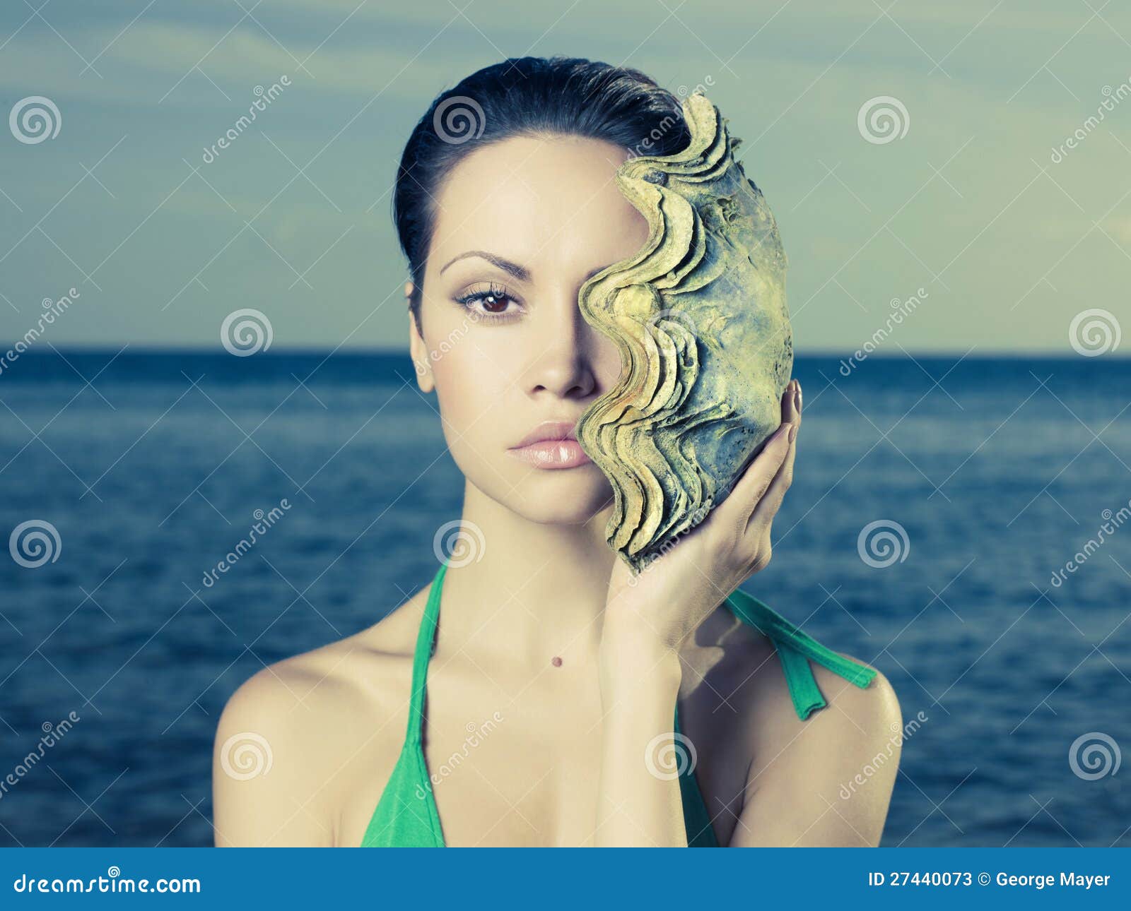 Beautiful Lady with Large Sea Shell Stock Image - Image of freedom ...