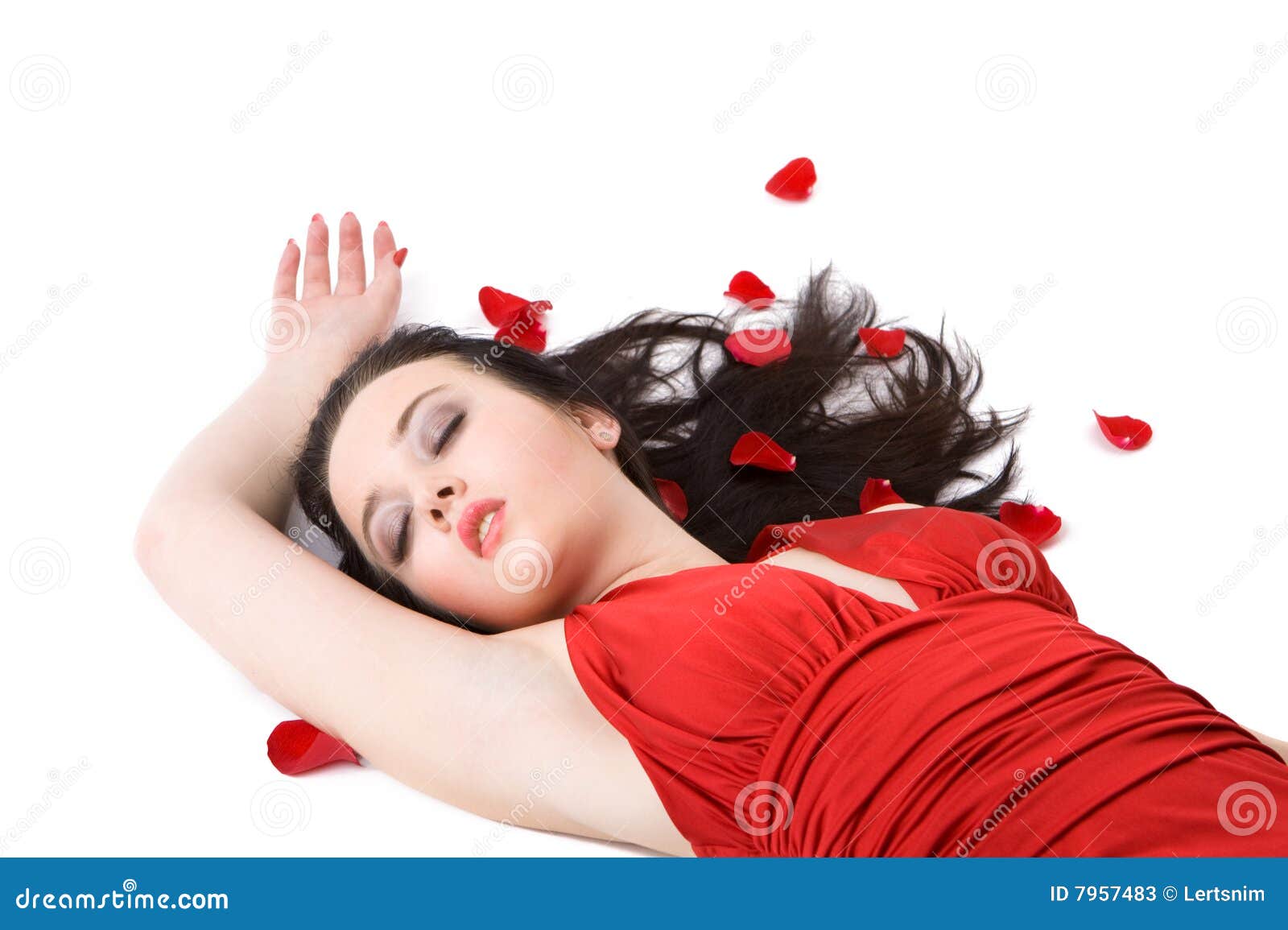 Beautiful Lady Lying in Rose Petals Stock Image - Image of human, love ...