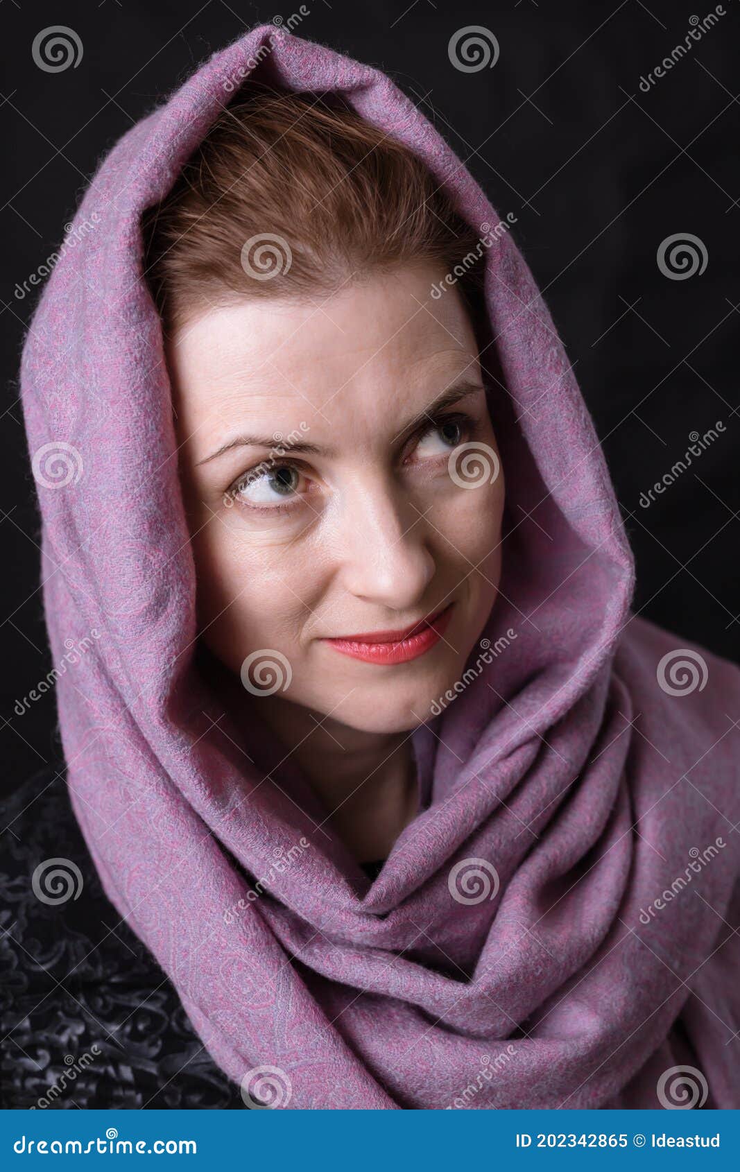 Beautiful Lady in Neckerchief Studio Portrait on Black Background ...