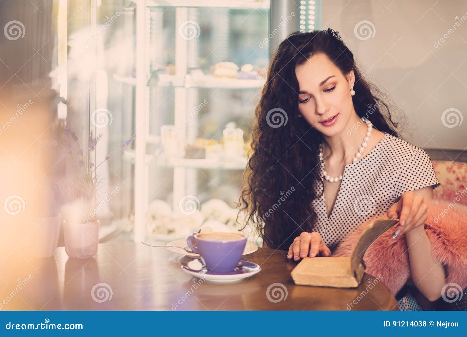 Beautiful Lady Reading Novel in a Cafe Stock Photo - Image of drink ...