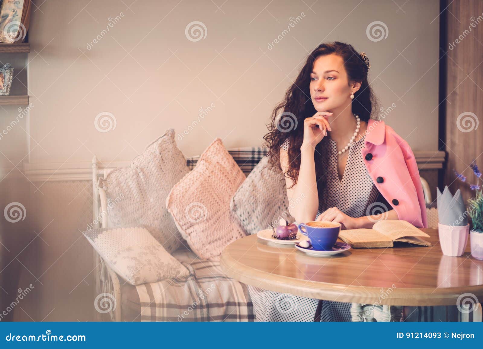 Beautiful Lady Reading Novel in a Cafe Stock Image - Image of ...