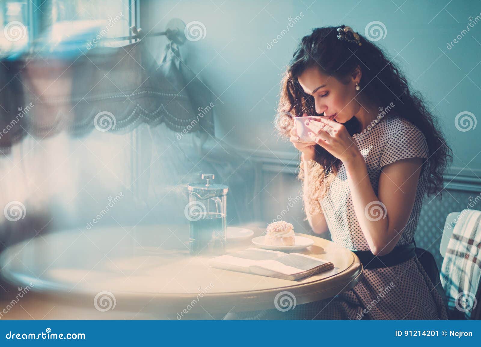 Beautiful Lady Reading Novel in a Cafe Stock Image - Image of novel ...