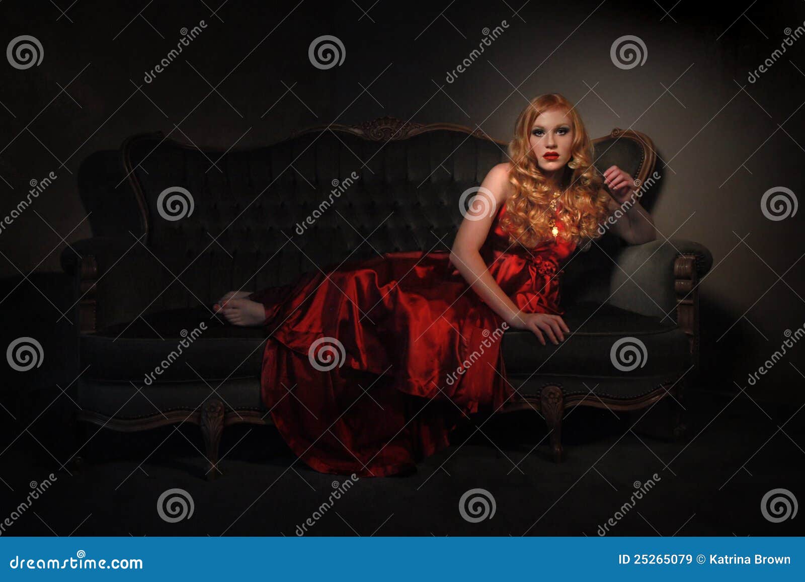 Beautiful Lady in Red Dress and Dramatic Lighting Stock Image - Image ...