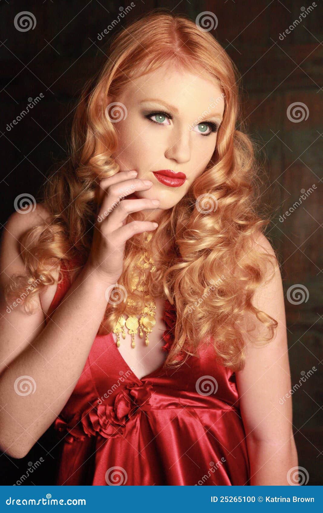Beautiful Lady in Red Dress and Dramatic Lighting Stock Photo - Image ...