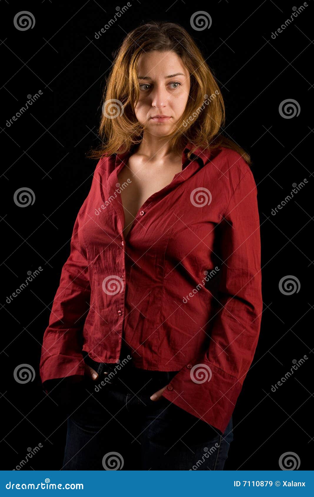 Beautiful Lady with Red Shirt and Jeans Stock Image - Image of looking ...