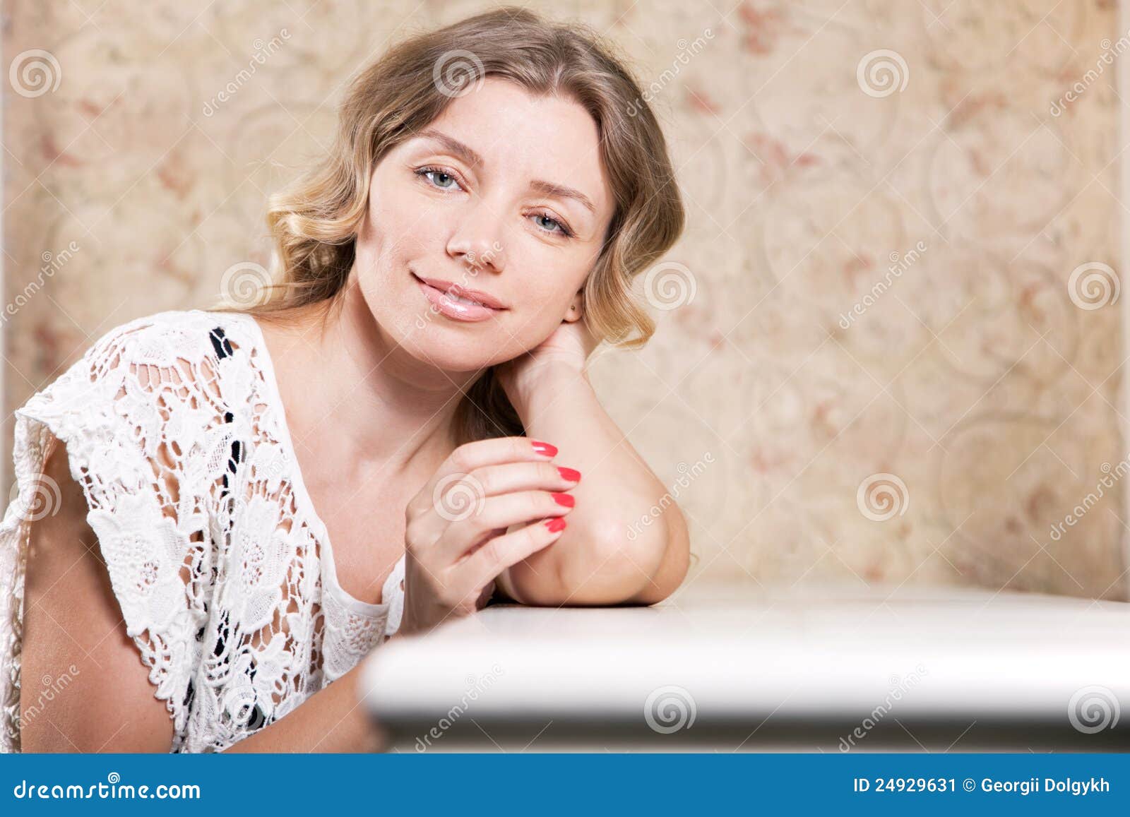Beautiful Lady in a Restaurant Stock Image - Image of blond, smiling ...