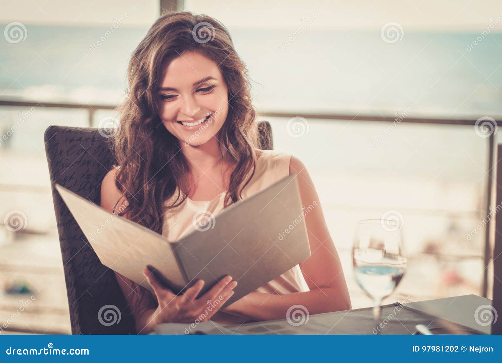 Beautiful Lady in a Restaurant Stock Photo - Image of beach, glamour ...