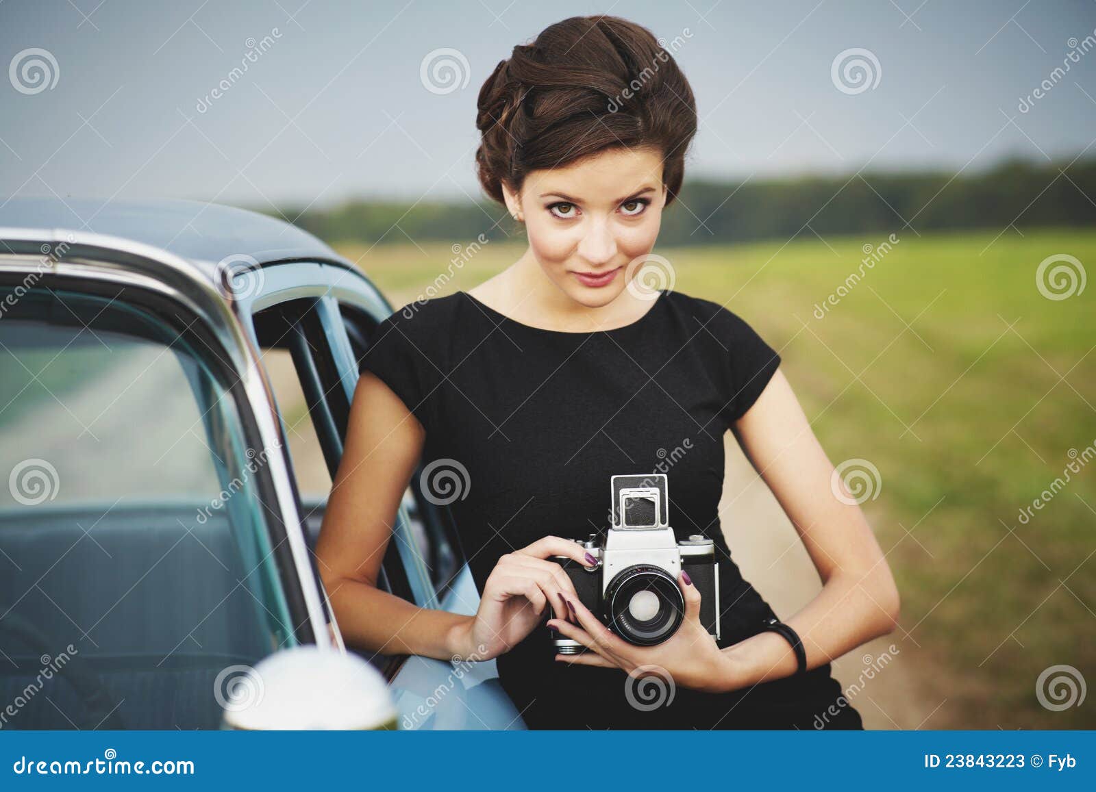 Beautiful Lady with a Retro Camera Stock Image - Image of charming ...