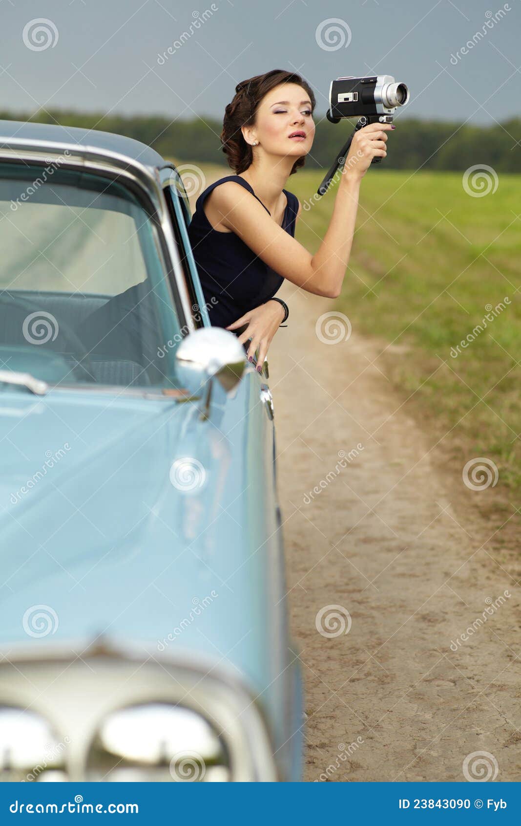 Beautiful Lady with a Retro Movie Camera Stock Photo - Image of babe ...