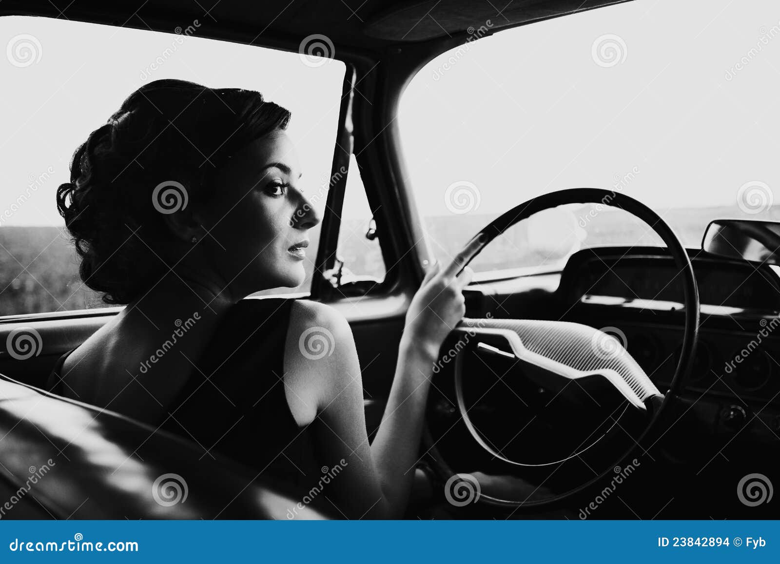 Beautiful Lady Sitting in a Retro Car Stock Photo - Image of american ...