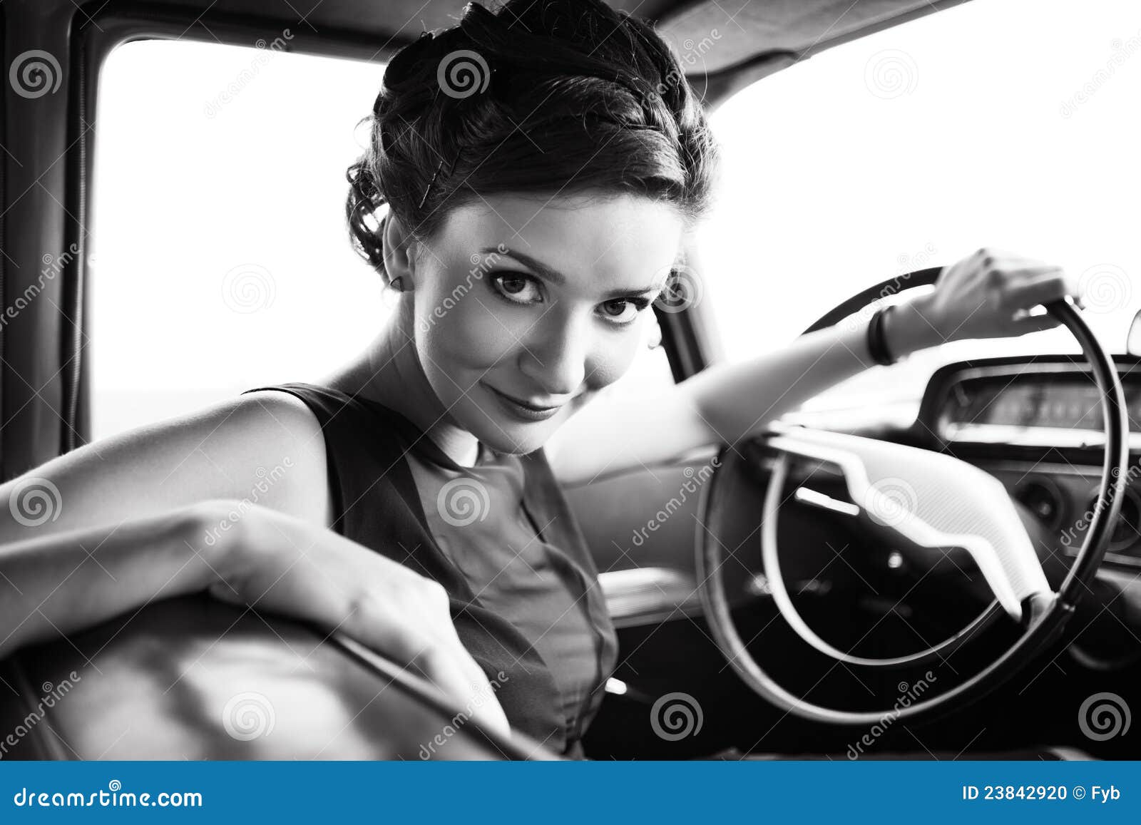 Beautiful Lady Sitting in a Retro Car Stock Photo - Image of outdoors ...
